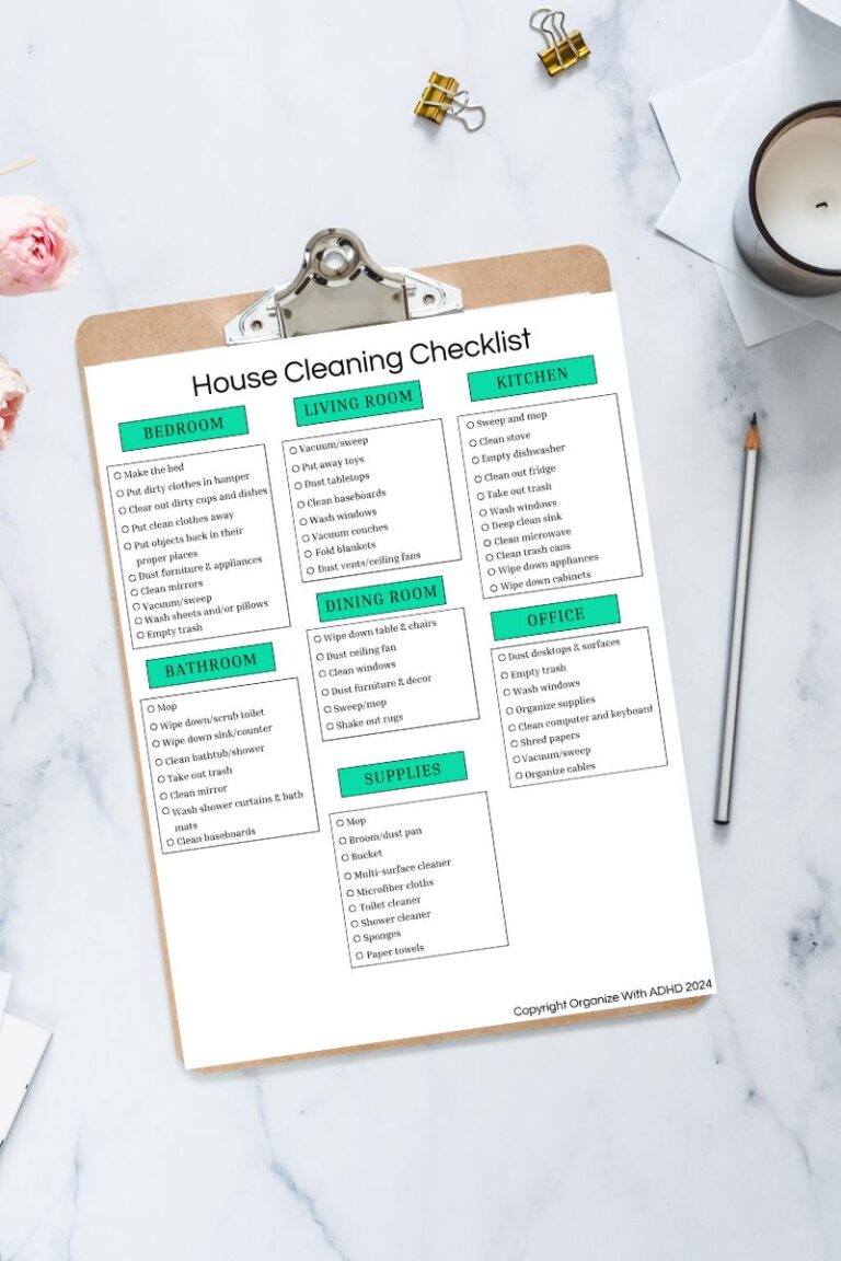 ADHD House Cleaning Checklist (Free Download!) - organizewithadhd.com